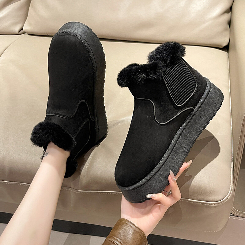 Женские зимние ботинки среднего размера с толстой подошвой, новый стиль, осень-зима 2025, модная женская хлопковая обувь без застежек