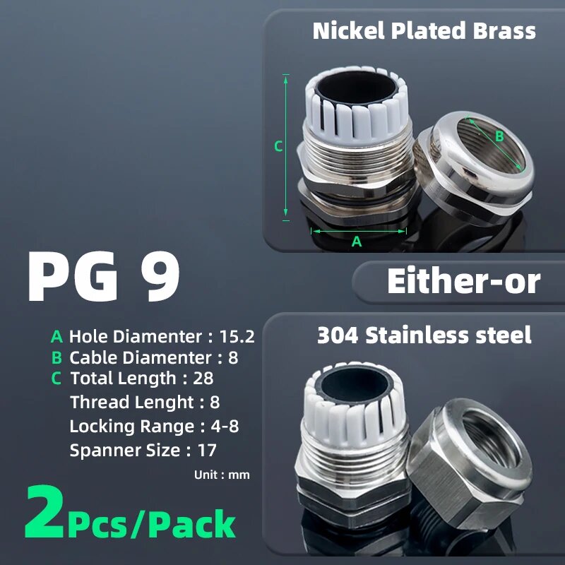 Водонепроницаемый кабельный ввод CDDQLJ M6-M36 PG7-29 Nickel Plated Brass, PG9 Fit 4-8mm