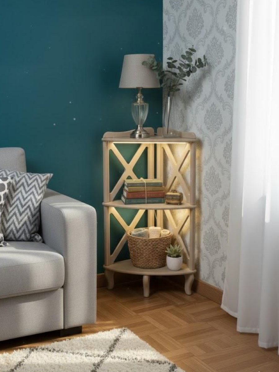 Стеллаж деревянный для хранения с полками угловой Джульетта-2 (мокко) для книг и цветов, напольный