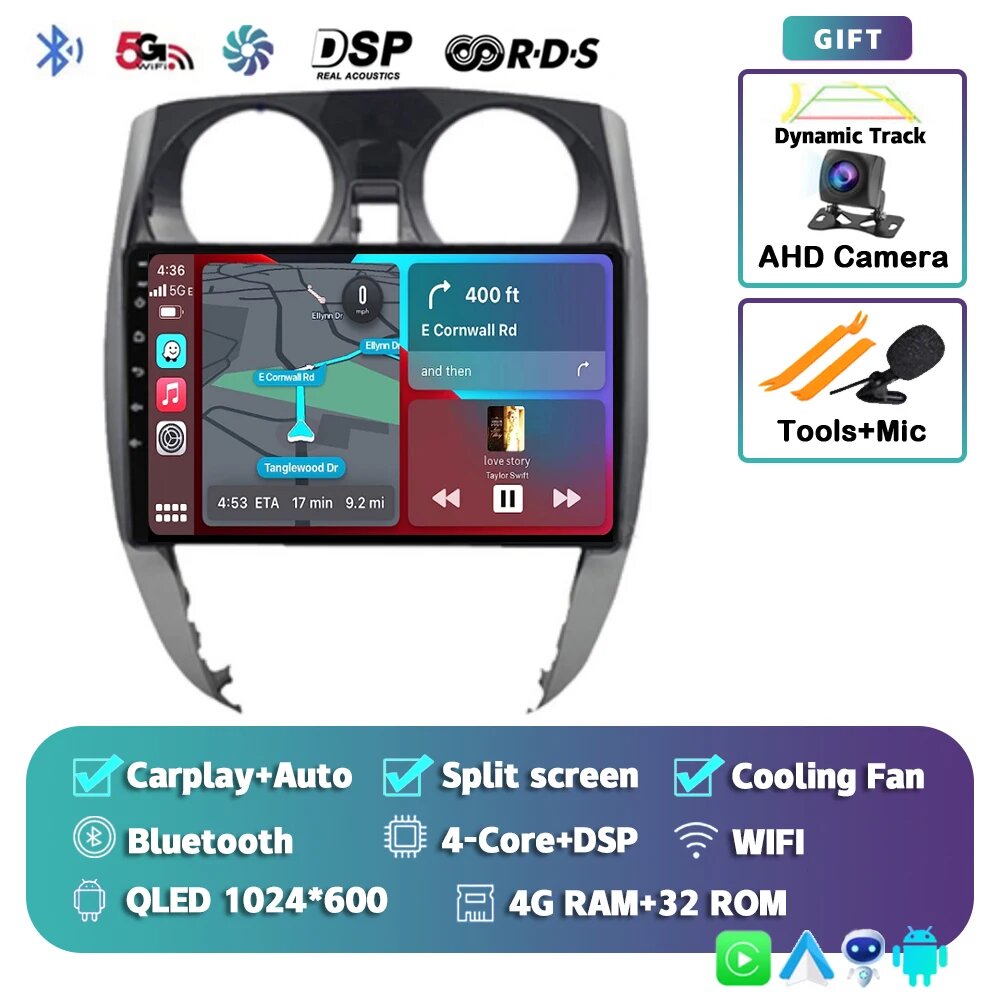 Android 14 Carplay авто радио для Nissan Note 2 E12 2012-2021 мультимедийный плеер GPS стерео навигация WIFI + 4G DSP 360 камера, 4G-32G CAM