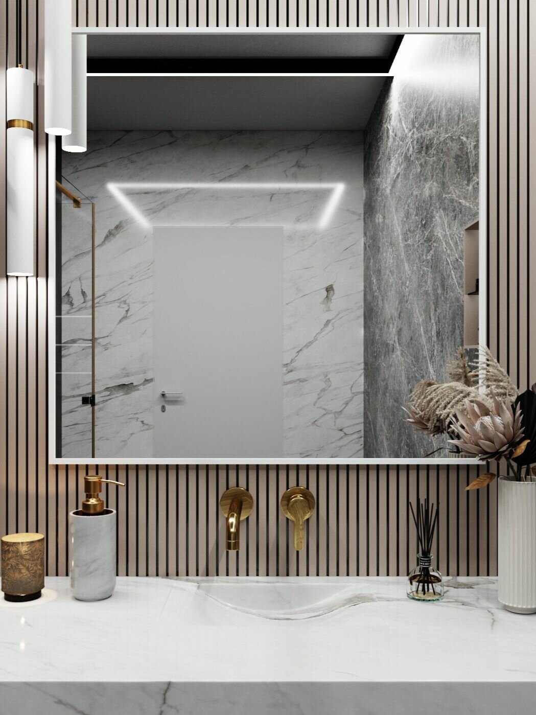 Зеркало настенное 90х90 см. BLX MIRROR в ванную в алюминиевой раме, Белое