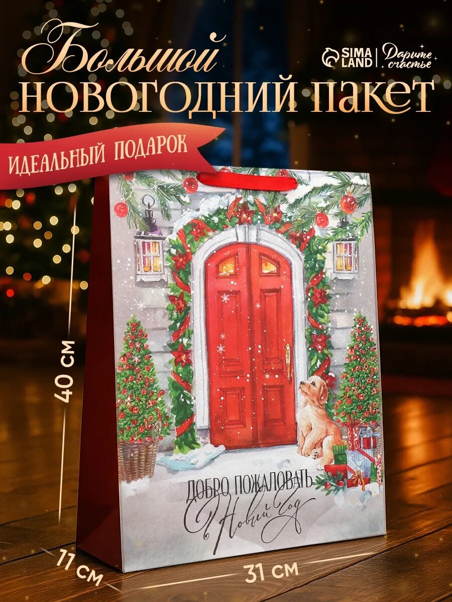 Подарочный пакет «Новогодний дом», L 31 х 40 х 11.5 см, крафт, для упаковки подарков на Новый Год