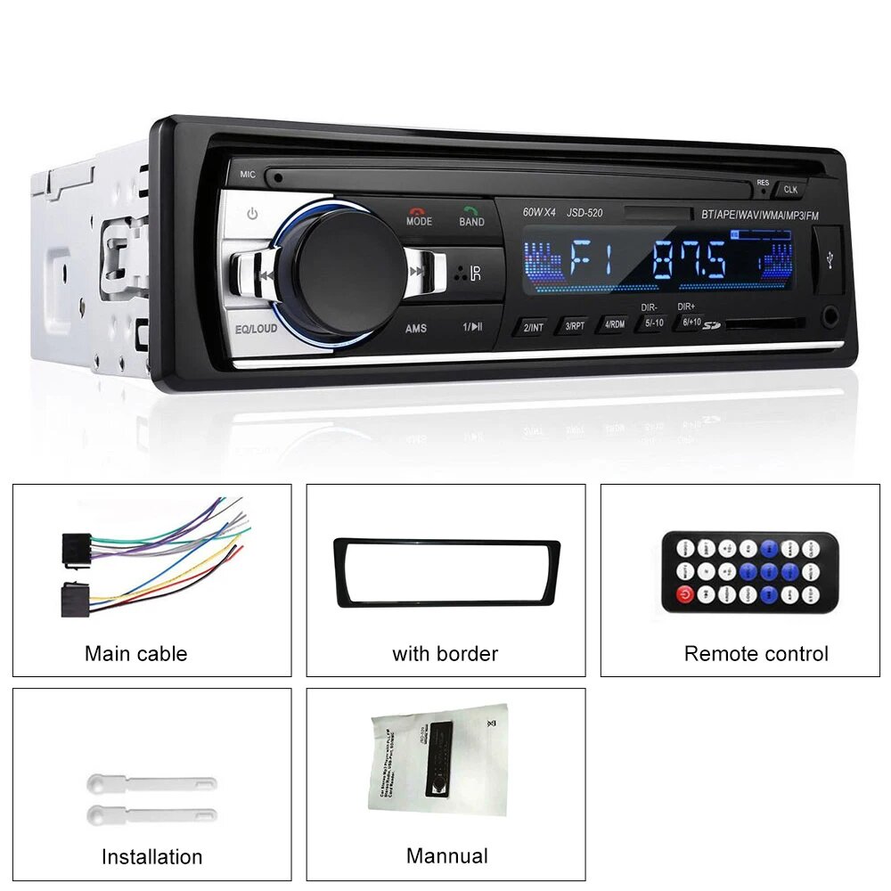 Магнитола Автомобильная Podofo, стерео-система 1 Din с поддержкой USB/SD, AUX и Bluetooth, Типоразмер 1 Din, Radio With border