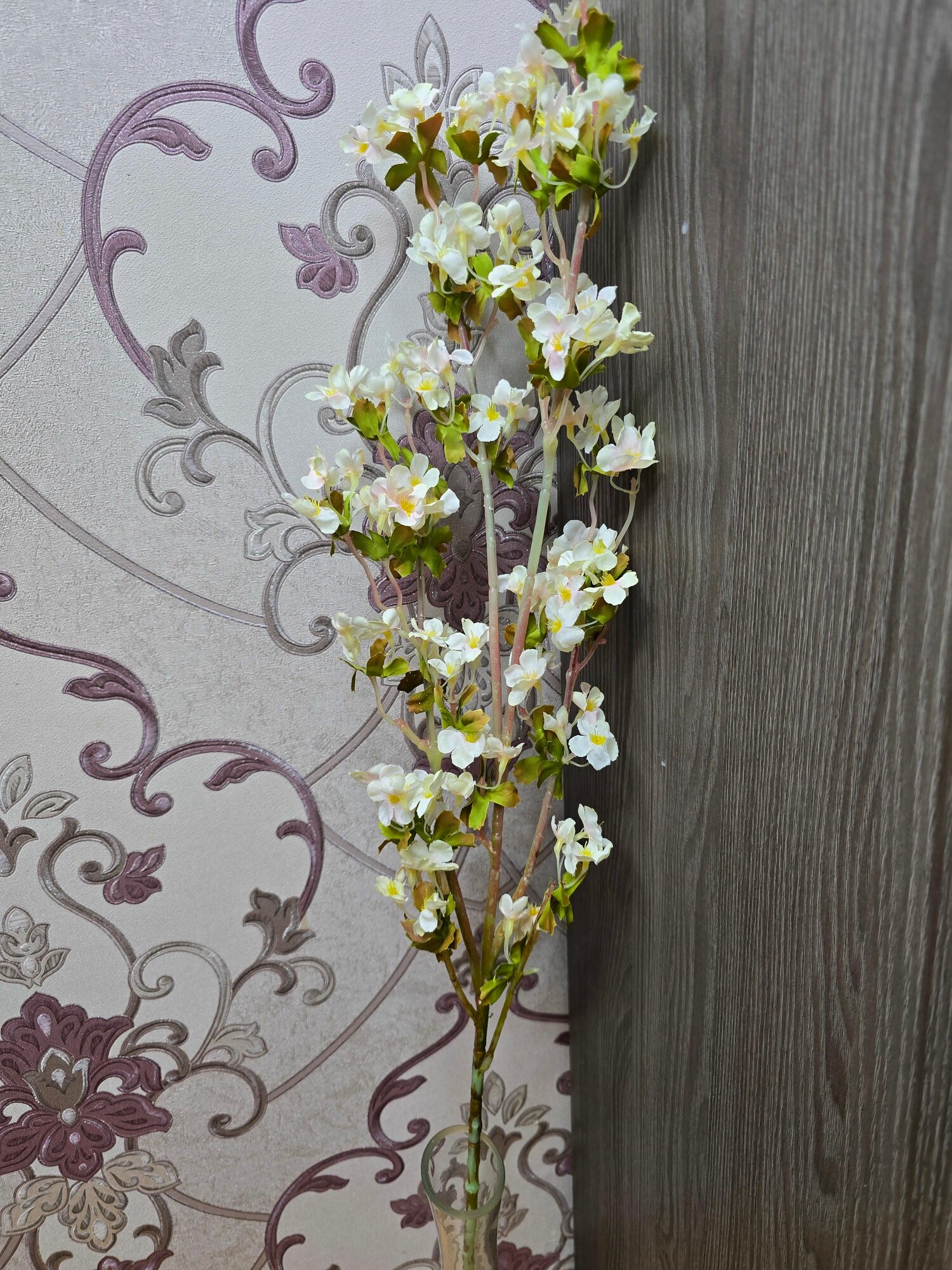 Искусственные цветы Holodilova, "Цветущая Вишня", текстиль, белые, 90см