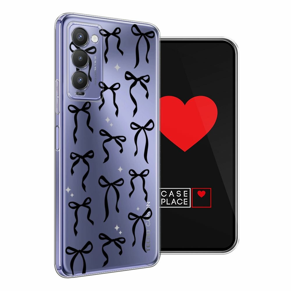Чехол на Tecno Camon 18/18T / Текно Камон 18/18T с принтом "Black bows", прозрачный — фото 1