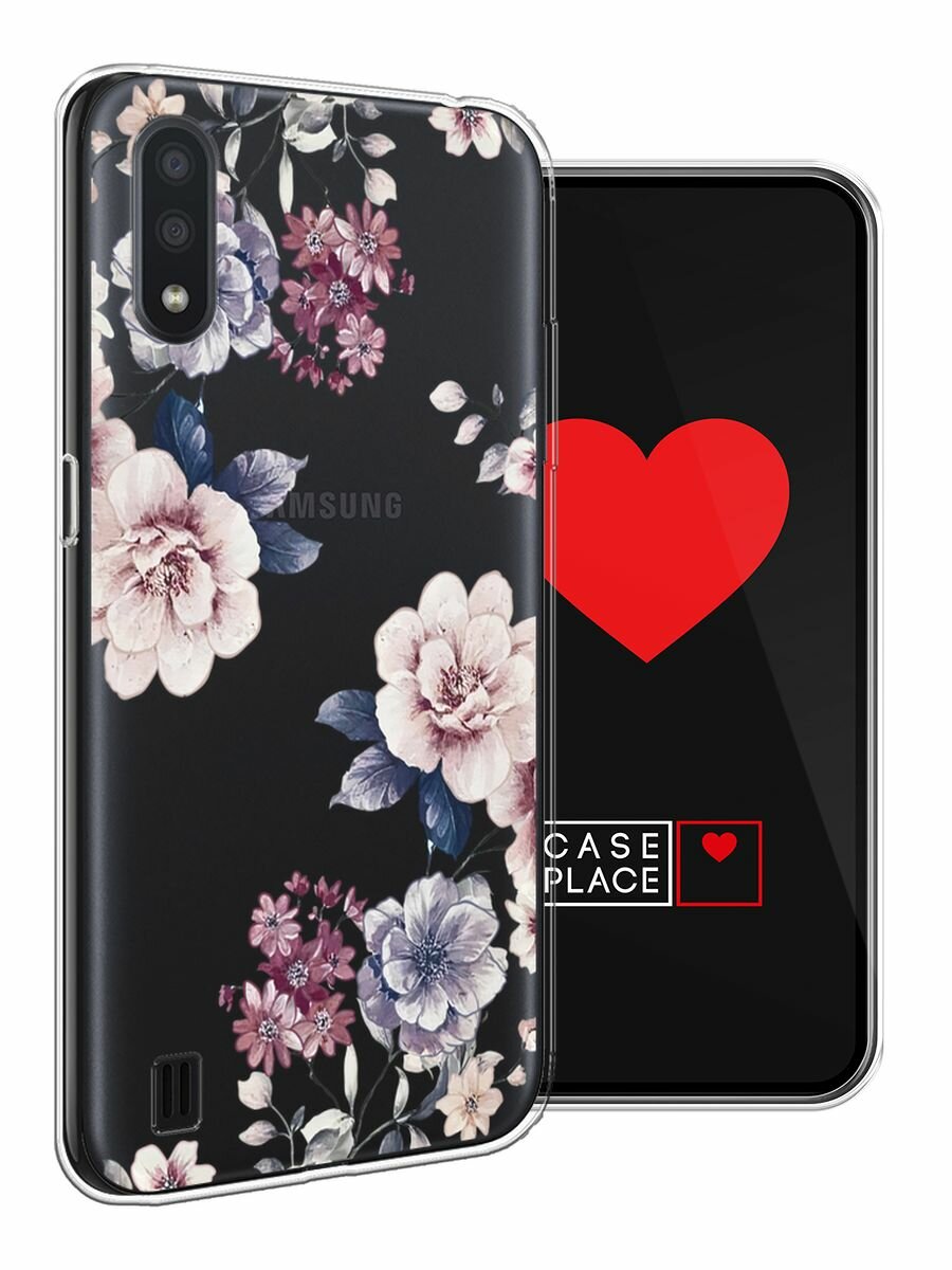 Чехол на Samsung Galaxy A01 / Самсунг Гэлакси А01 с принтом "Нежные винтажные цветы", прозрачный — фото 1