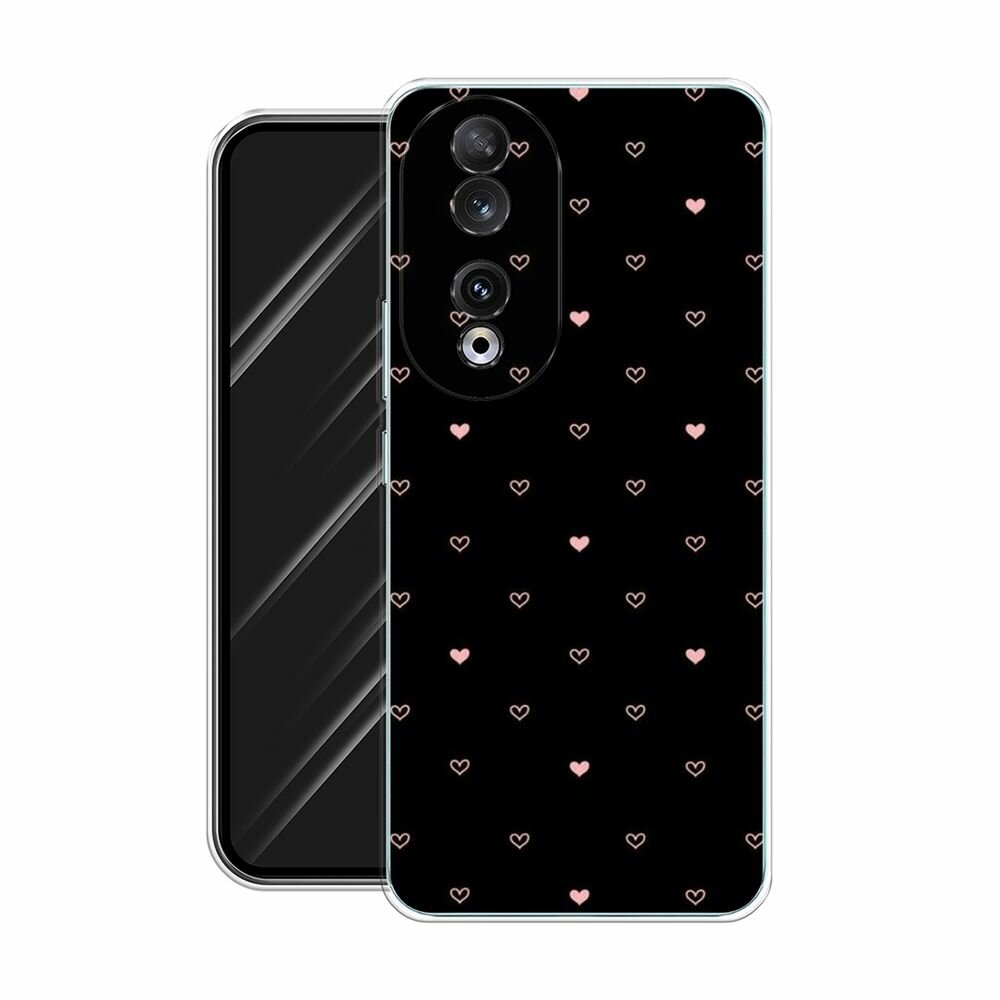 Чехол на Honor 90 / Хонор 90 с принтом "Черный фон и сердечки" — фото 1