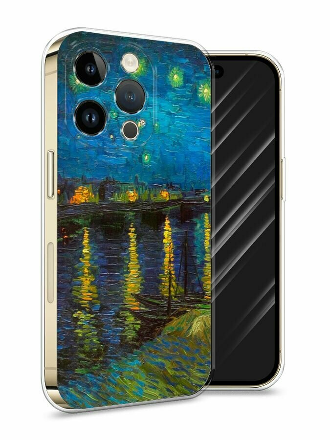 Чехол на Apple iPhone 14 Pro / Айфон 14 Про с принтом ночь над Роной
