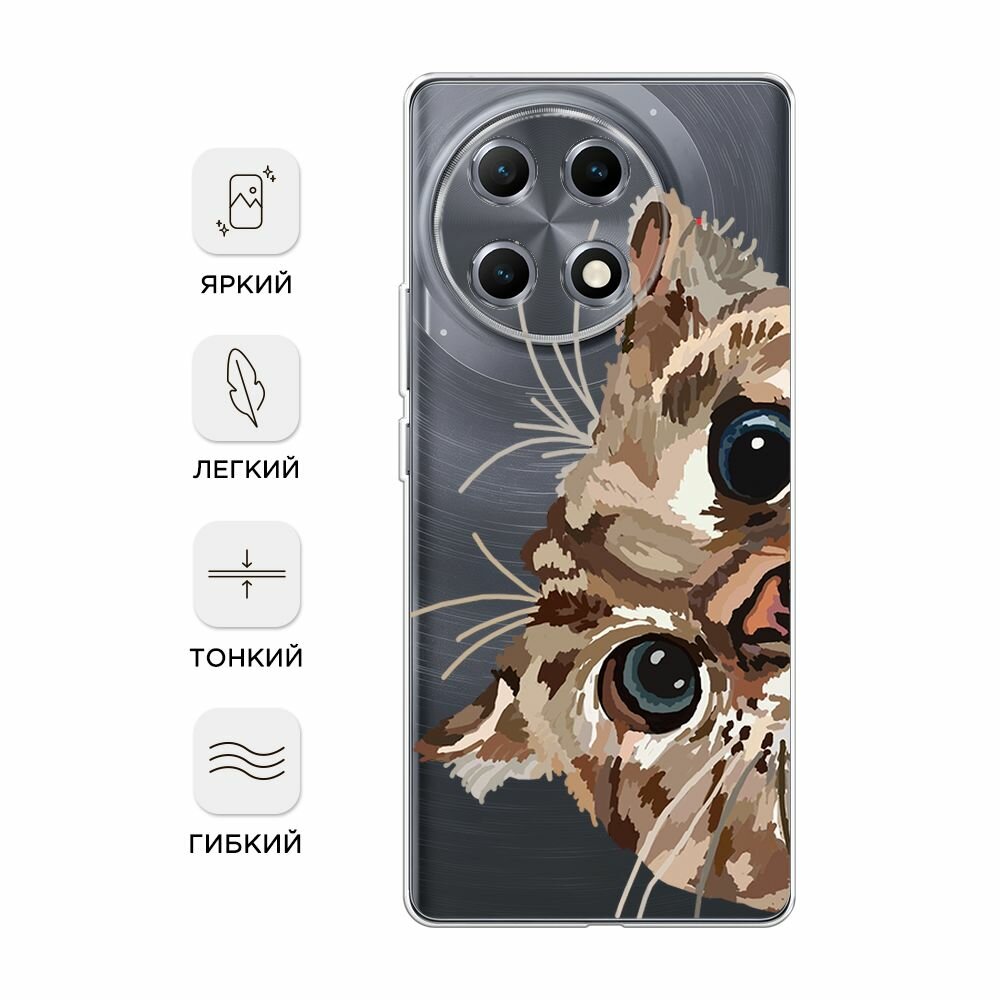 Чехол на Tecno Camon 30S / Текно Камон 30S с принтом "Любопытный кот", прозрачный — фото 1