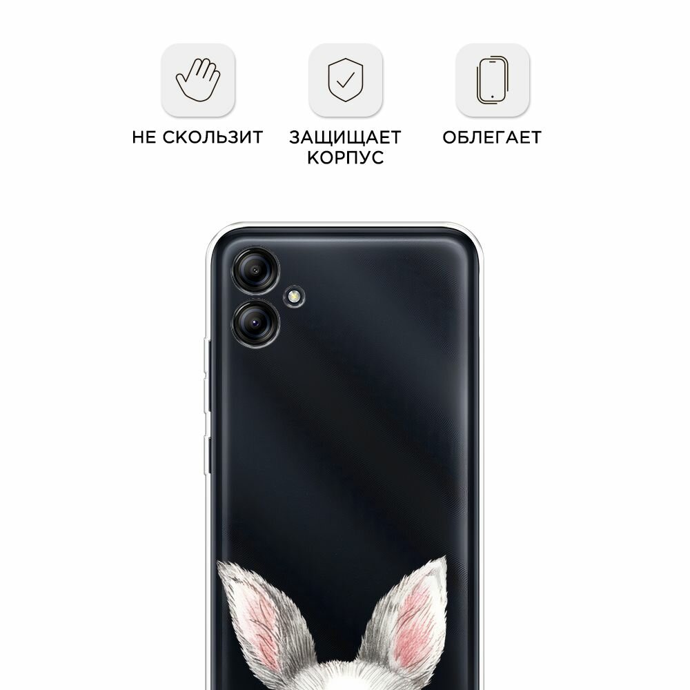 Чехол на Samsung Galaxy A04e / Самсунг A04e с принтом "Карандашный кролик 2 - 8 марта", прозрачный — фото 1