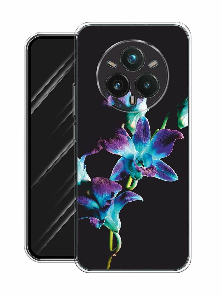 Чехол на Realme 14 Pro / Реалми 14 Про с принтом "Синий цветок на черном" — фото 1