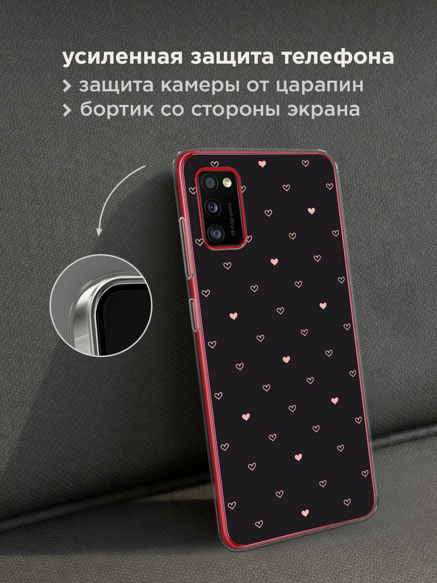Чехол на Samsung Galaxy A41 / Самсунг Галакси А41 с принтом "Черный фон и сердечки" — фото 1