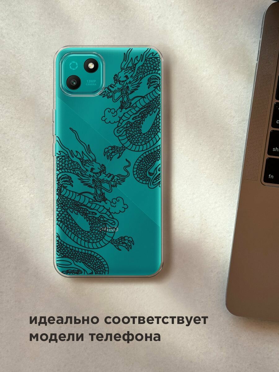Чехол на Wiko T10 / Вико Т10 с принтом "Два китайских дракона", прозрачный — фото 1