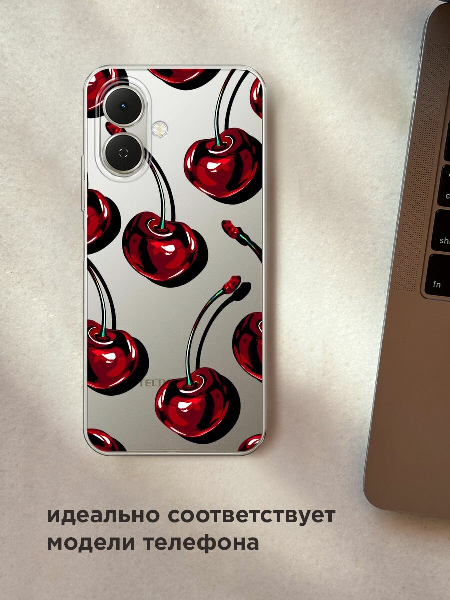 Чехол на Tecno Spark Go 2 / Текно Спарк Го 2 с принтом "Сочные черешни", прозрачный — фото 1