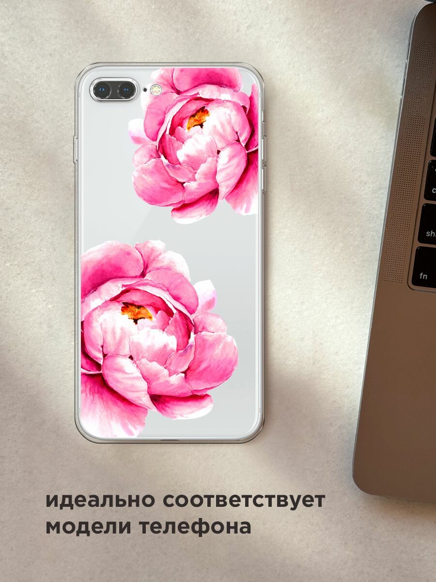 Чехол на Apple iPhone 7 Plus / Айфон 7 Плюс с принтом "Open peonies", прозрачный — фото 1