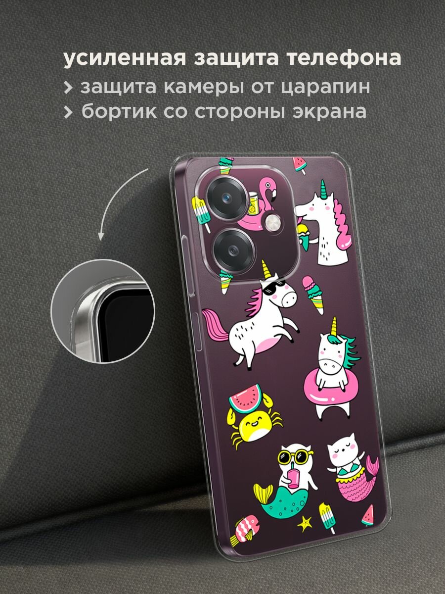 Чехол на Oppo A3/A3x / Оппо А3/A3x с принтом "Единороги в отпуске", прозрачный — фото 1
