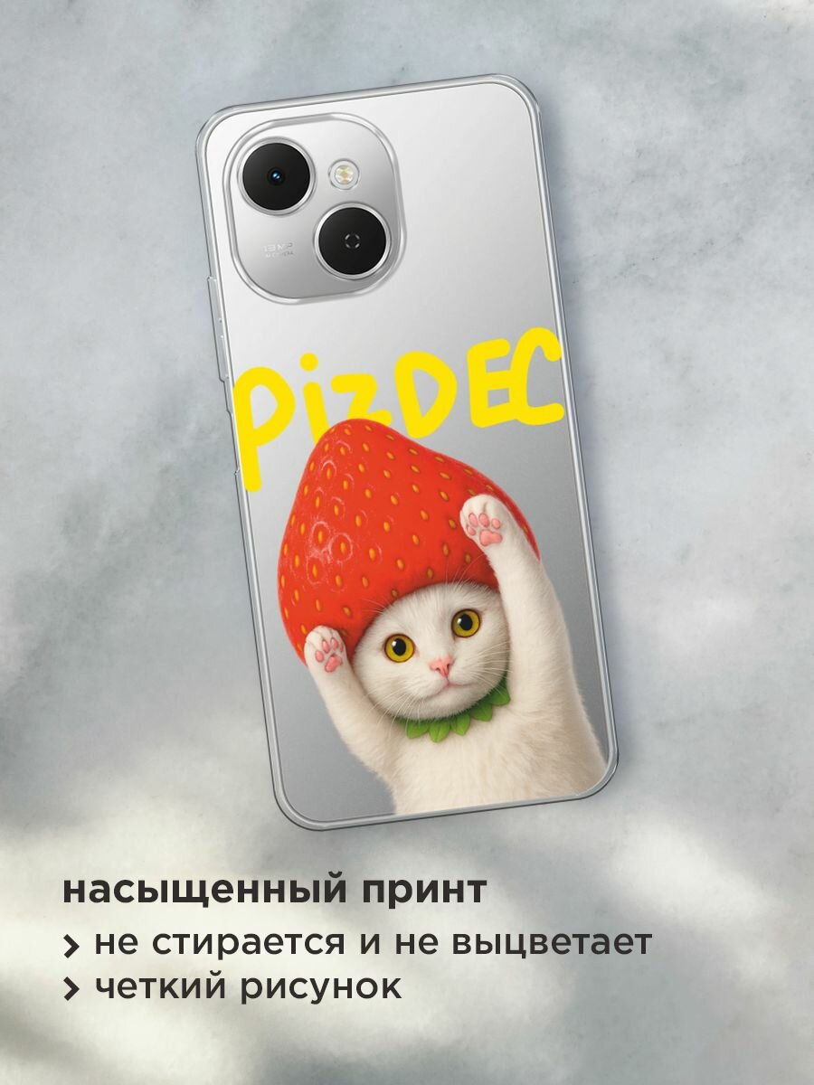 Чехол на Tecno Spark 40C / Текно Спарк 40C с принтом "Котик с надписью", прозрачный — фото 1