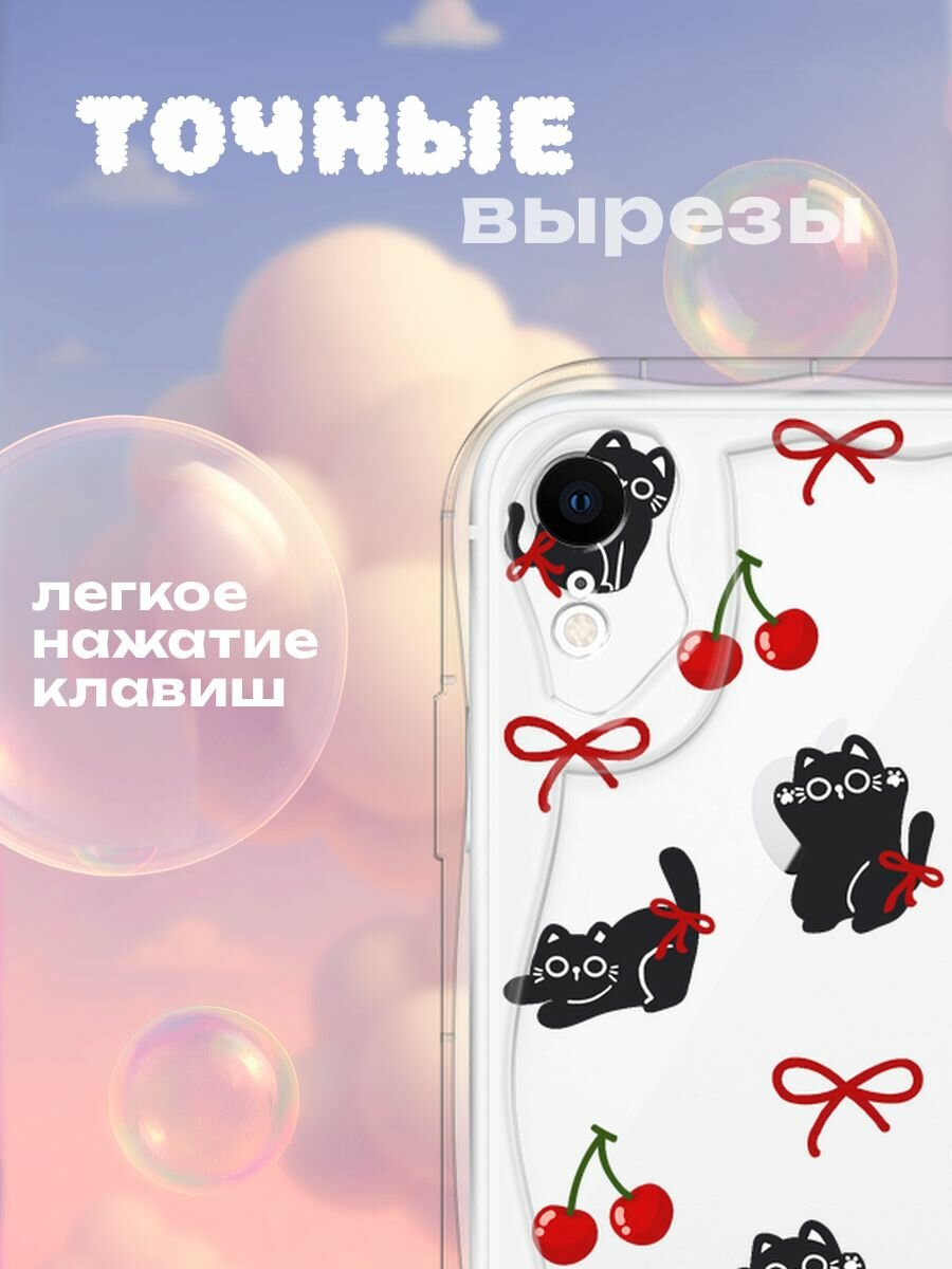 Чехол на Apple iPhone XR / Айфон XR с принтом "Котик, вишня и бантики" — фото 1