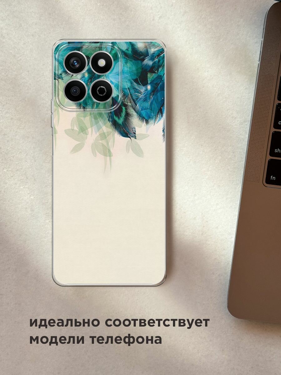 Чехол на Honor X7c / Хонор X7c с принтом Перья голубого цвета — фото 1