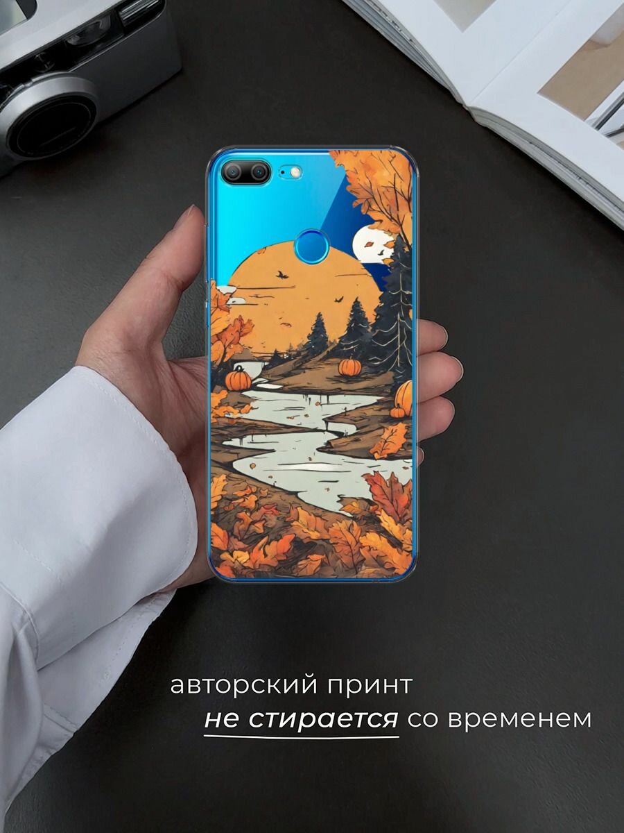 Чехол на Honor 9 Lite / Хонор 9 Лайт с принтом "Осенний лесной уголок", прозрачный — фото 1