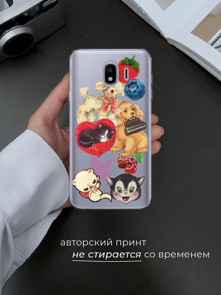 Чехол на Samsung Galaxy J4 / Самсунг Галакси Джей 4 с принтом "Милые стикеры", прозрачный — фото 1