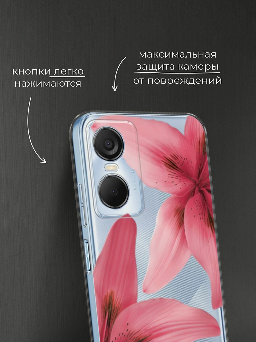Чехол на Tecno Pop 6 pro / Техно Поп 6 Про с принтом "Pink flower" — фото 1