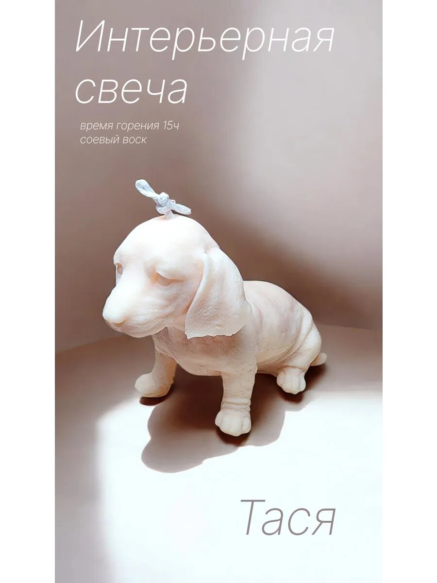 Свеча "Собачка Тася", соевая, кремовая, 15 ч, подарочная упаковка