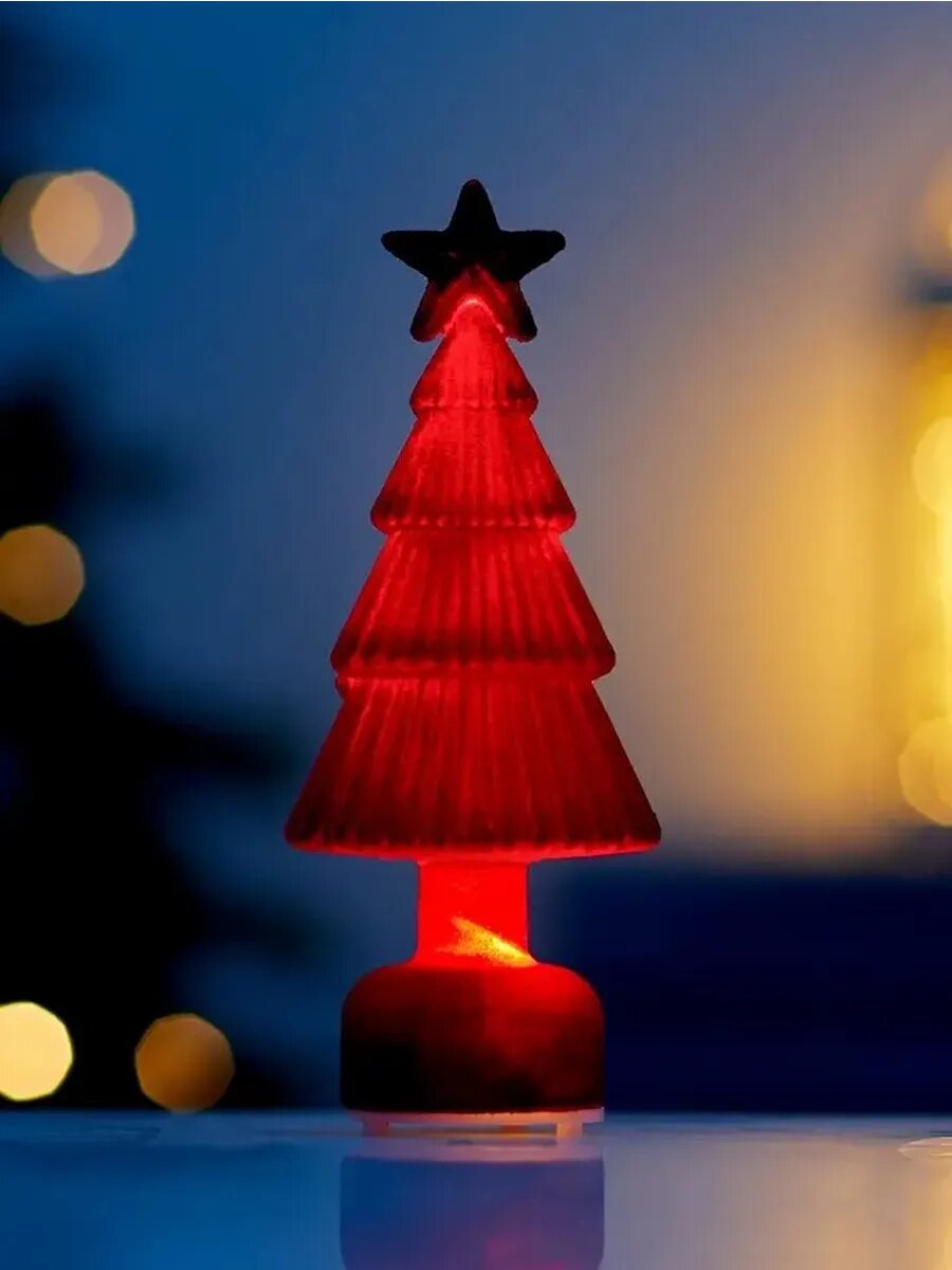 Красная бархатная светодиодная елочка для интерьера