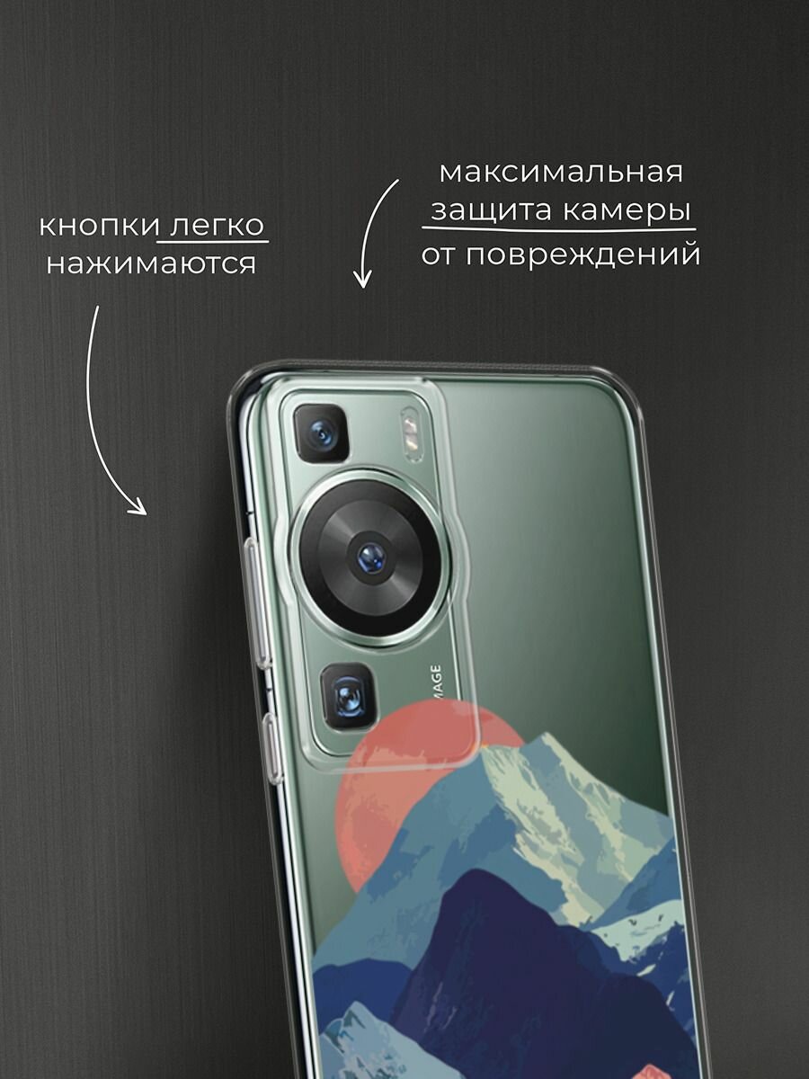 Чехол на Huawei P60/P60 Pro / Хуавей P60/P60 Про с принтом "Закат в снежных горах", прозрачный — фото 1