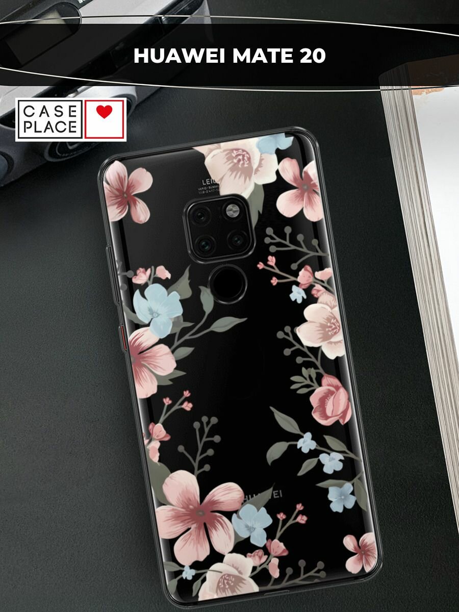 Чехол на Huawei Mate 20 / Хуавей Мате 20 с принтом "Нежная рамка из цветов", прозрачный