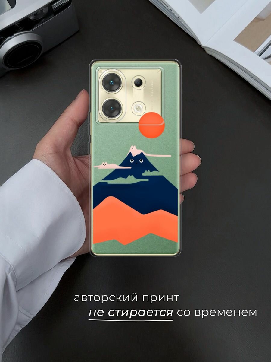 Чехол на Infinix Zero 30 5G / Инфиникс Зеро 30 5G с принтом "Кот-гора", прозрачный — фото 1