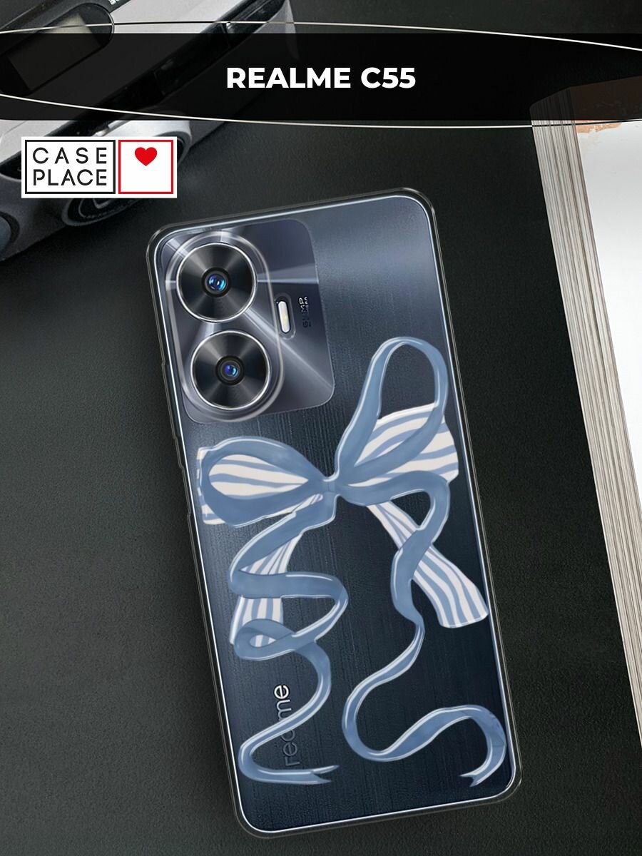 Чехол на Realme C55 / Реалми C55 с принтом "Полосатый голубой бант 2"