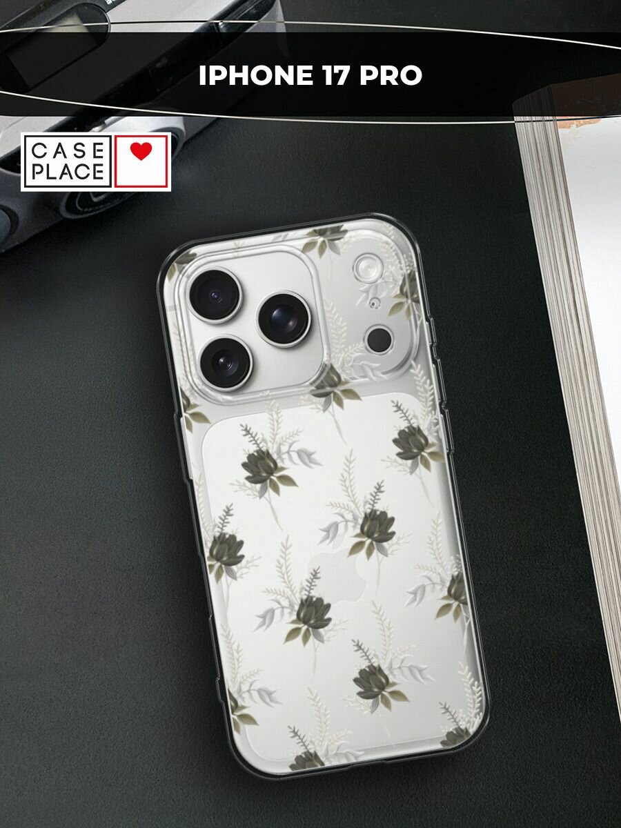 Чехол на Apple iPhone 17 Pro / Айфон 17 Про с принтом "Паттерн цветы сепия"