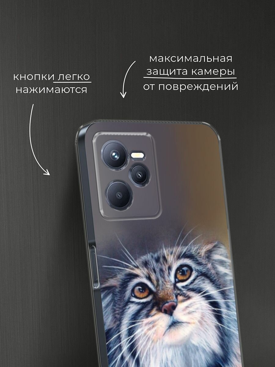 Силиконовый чехол на Realme C35 / Реалми C35 с принтом "Кот манул 2" — фото 1