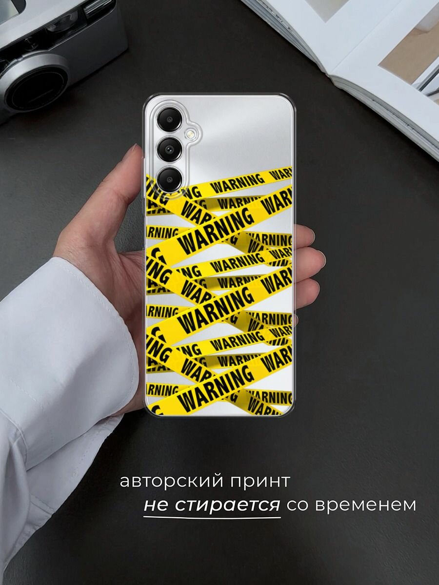 Чехол на Samsung Galaxy A05s / Самсунг Галакси A05s с принтом "Warning!", прозрачный — фото 1