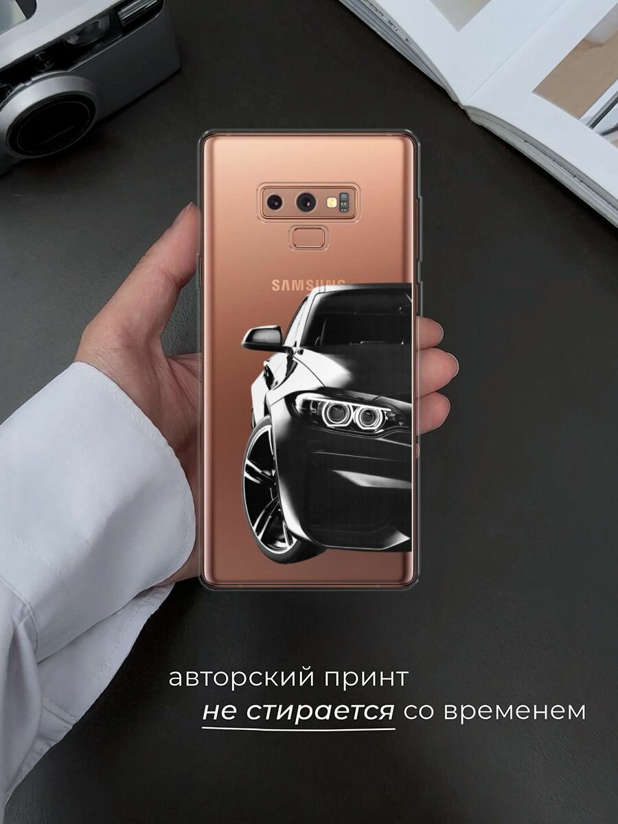 Чехол на Samsung Galaxy Note 9 / Самсунг Галакси Нот 9 с принтом "Крутая черная машина", прозрачный — фото 1