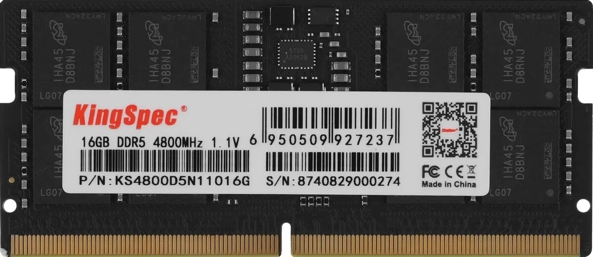 Оперативная память KingSpec DDR5, 16Gb (1x16GB), 4800MHz, CL40 SO-DIMM