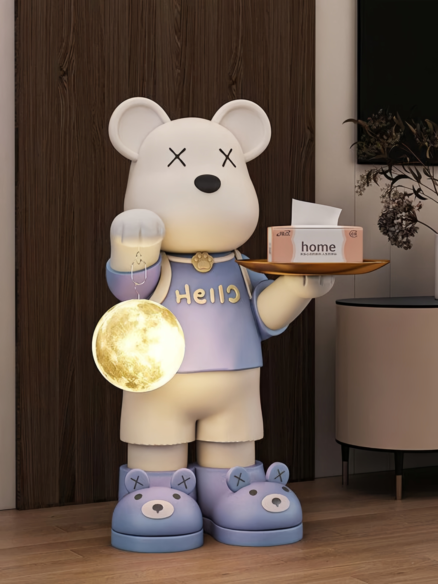 Столик журнальный "Luxury Violent Bear", с лунной лампой, металлический лоток для мелочей