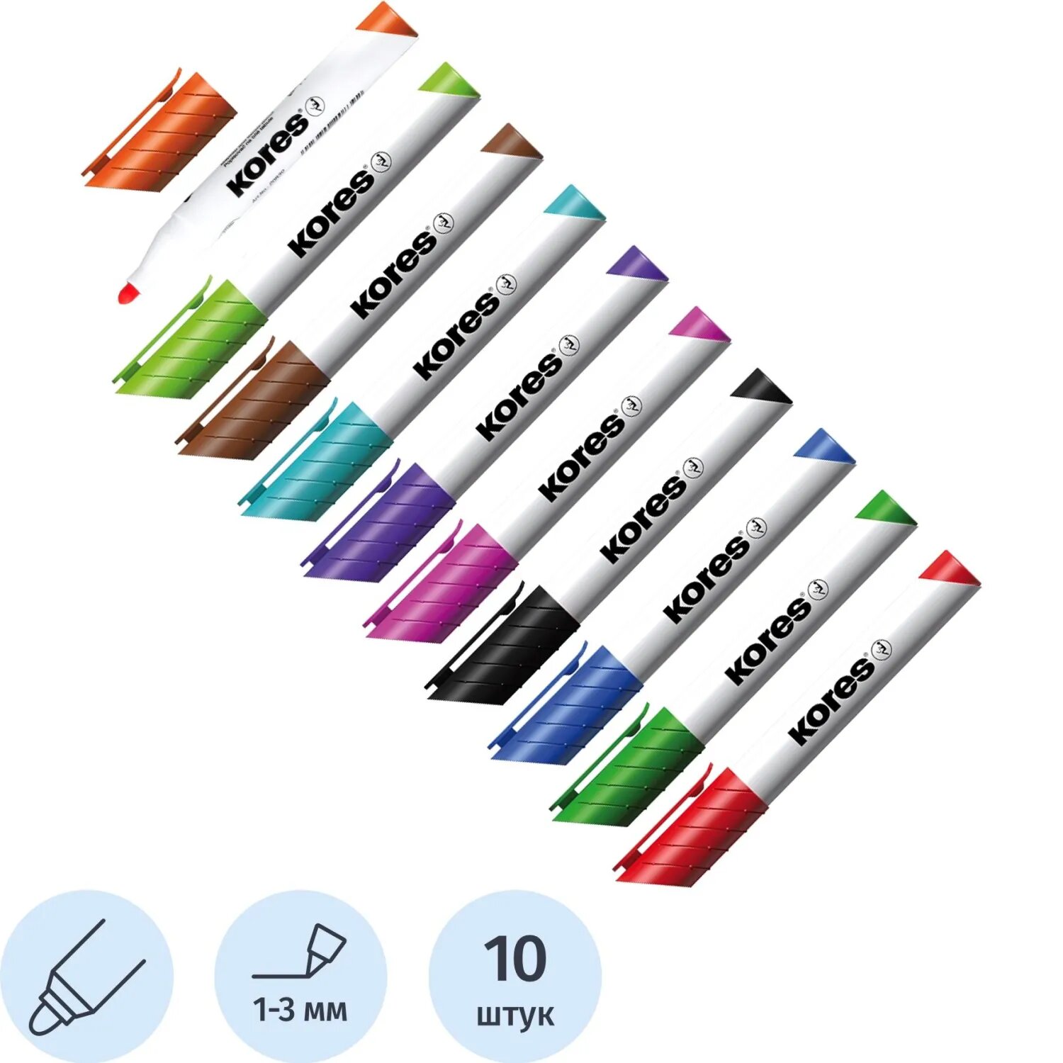 Набор маркеров для белых досок KORES 3мм 20800