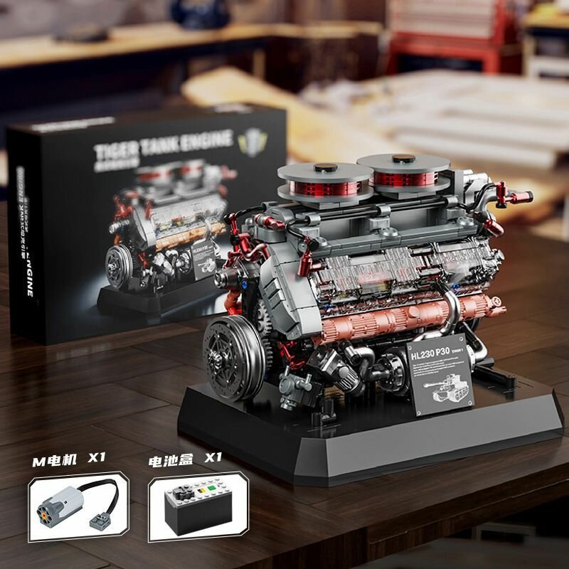 Строительные блоки с двигателем V8 , 1236 деталей, электрическая модель механической сборки, игрушки для мальчиков, подарки