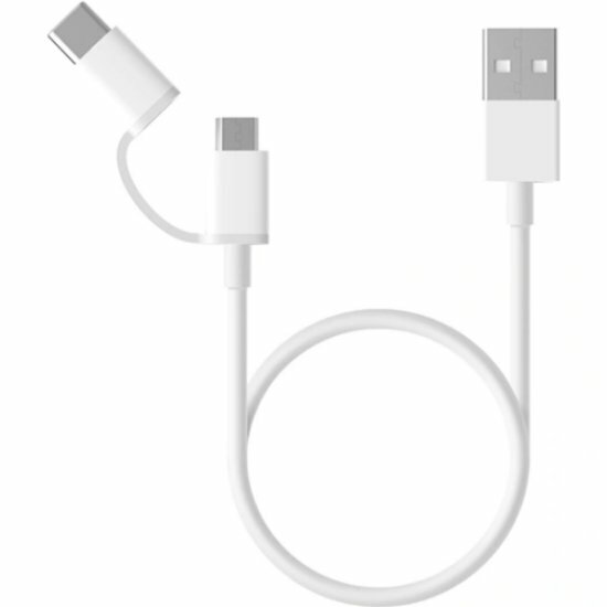 Кабель Xiaomi Mi 2-in-1, USB-A - microUSB-USB-C, 1 м, белый