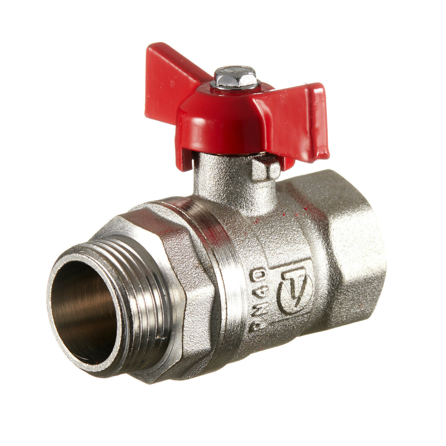 Кран шаровой латунный Valtec 3/4 ВРг х 3/4 НРш полнопроходной бабочка прямой VT.123. N.05