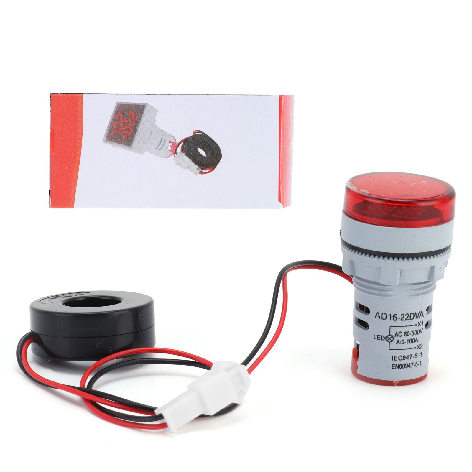 Универсальный индикатор тока, круглый, с двумя дисплеями, 60-500 В переменного тока, AD16-22DVA, красный, индикатор напряжения, крепление на панель