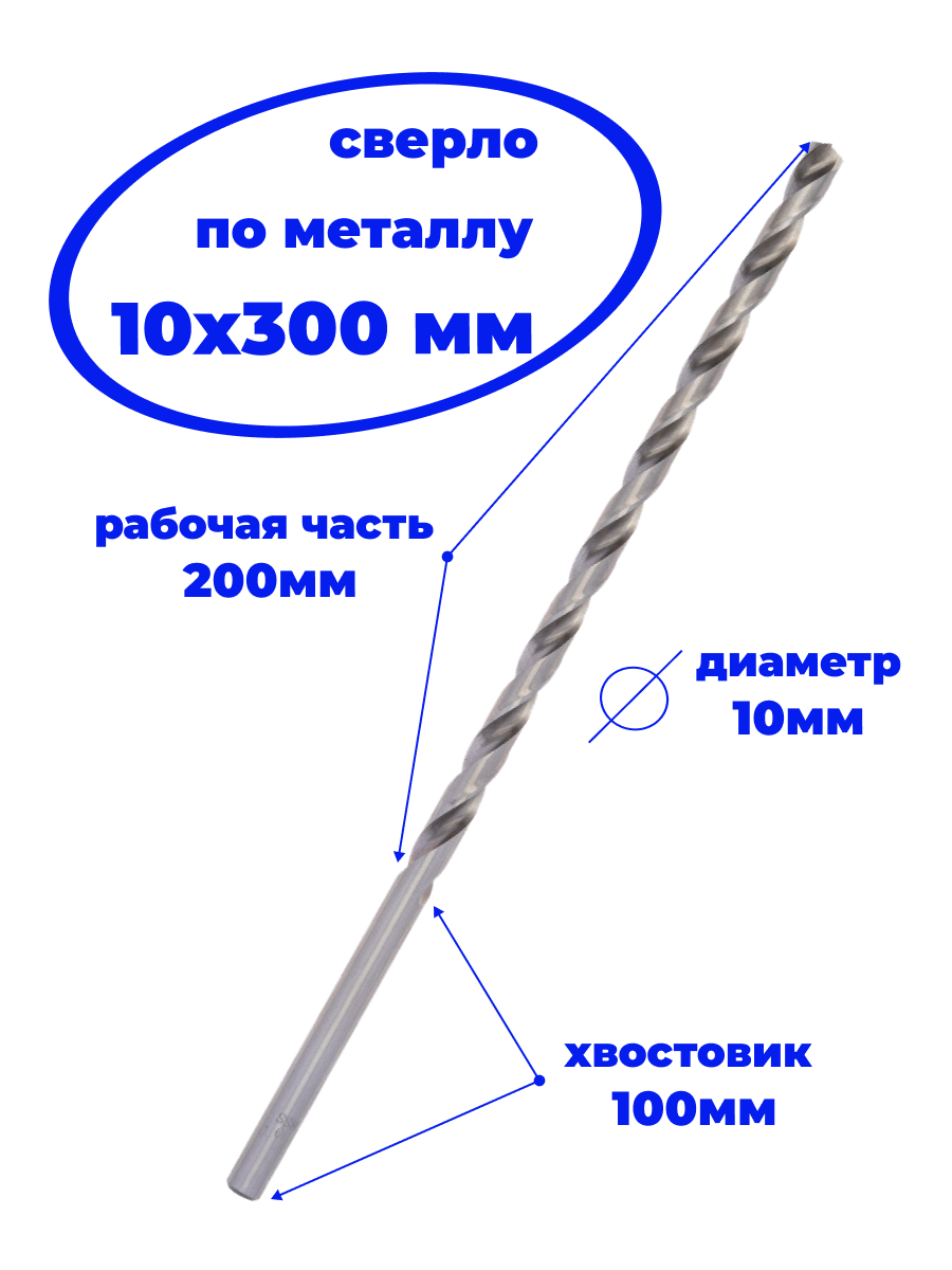 Удлиненное сверло Torgwin , по металлу, из быстрорежущей стали HSS 10 мм х 300 мм