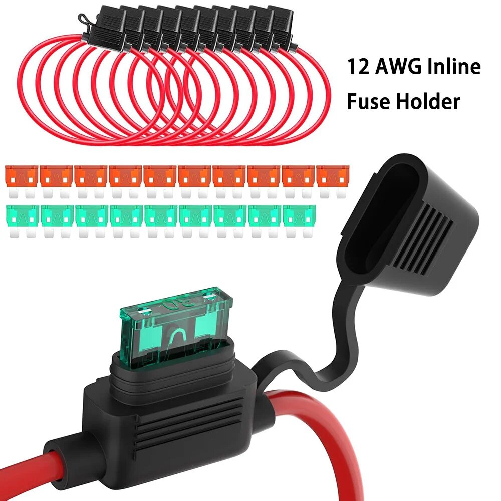 Встроенный держатель предохранителя 12 AWG, встроенный держатель предохранителя ATO/ATC, 12 В, водонепроницаемый, с средним предохранителем 30 А и 40 А для морских пехотинцев — 10 упаковок