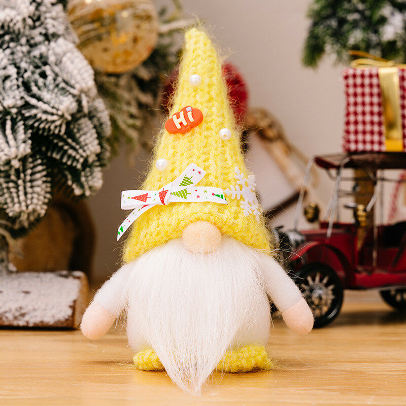 Праздничные фигурки гнома и Санта-Клауса, яркие плюшевые куклы для рождественского настроения, желтые