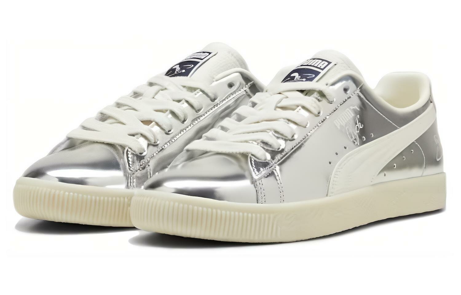 Кеды PUMA Clyde, размер 40 EU, белый, серебряный — фото 1