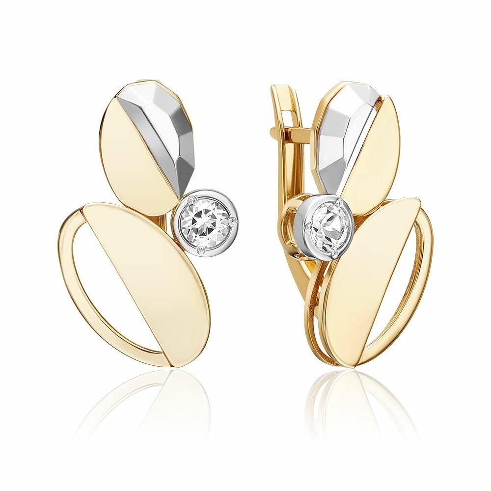 Серьги, комбинированное золото, 585 проба, родирование, топаз