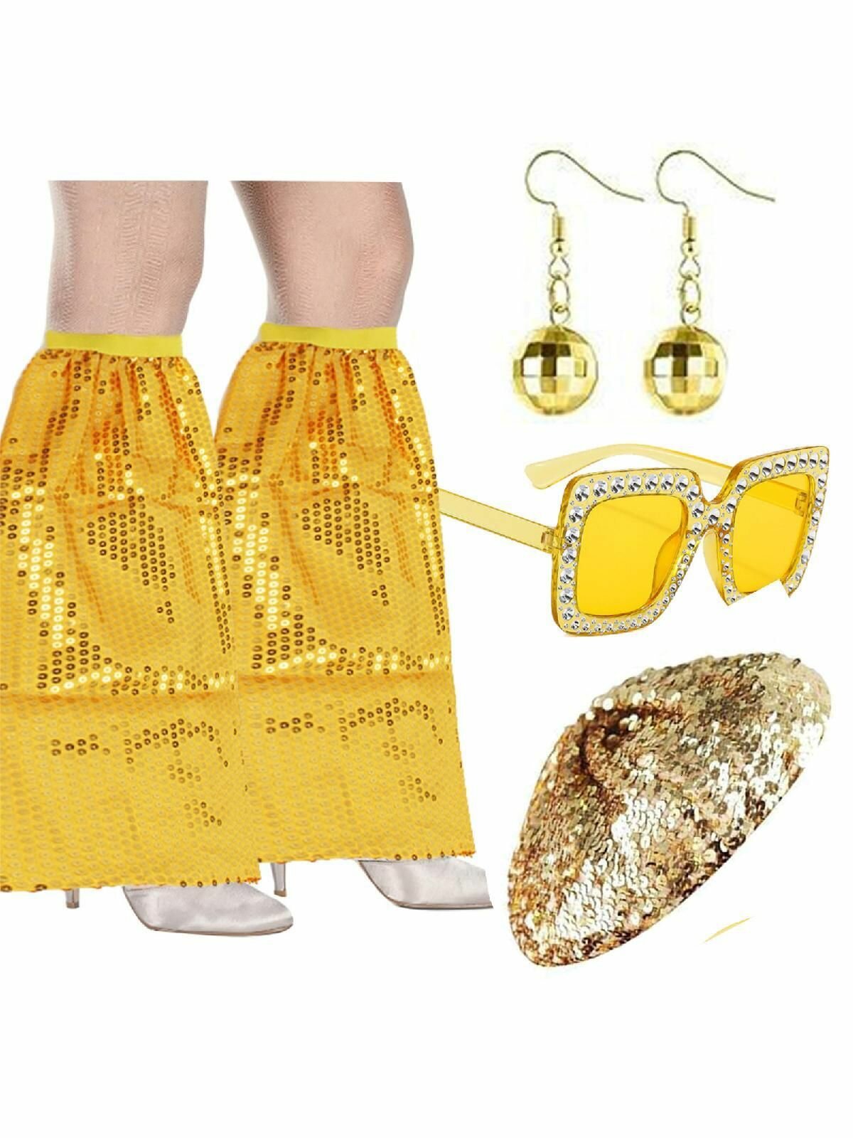 Диско-аксессуары для женщин 70-х, Костюм с золотым беретом