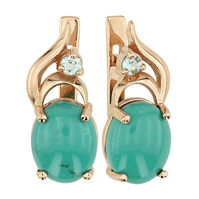 Серьги, красное золото, 585 проба, бирюза